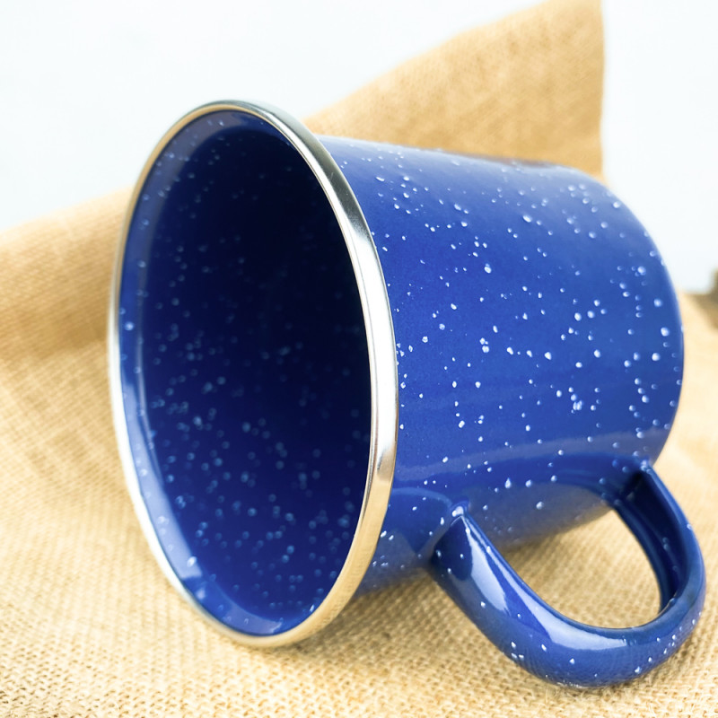 Blue enamel camping mug