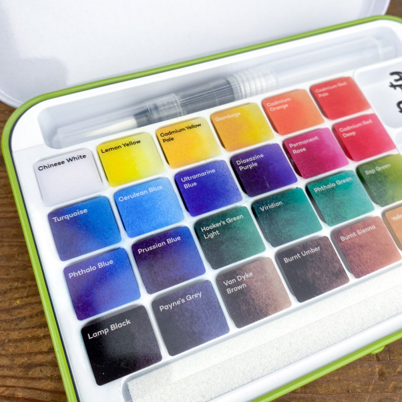 Watercolour box and water tank brush