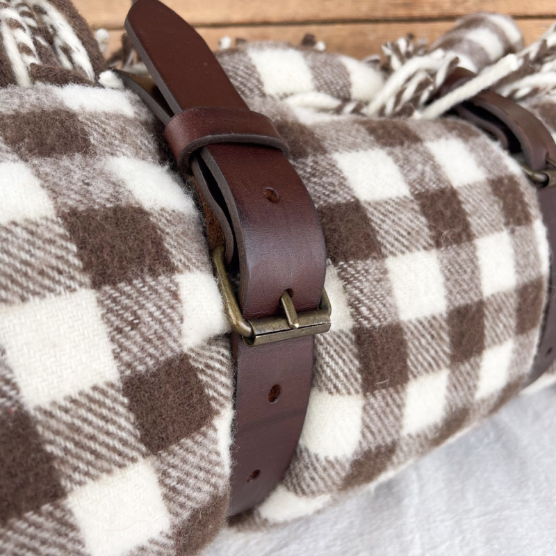 Plaid Camargue avec sangle en cuir Brun de Vian Tiran