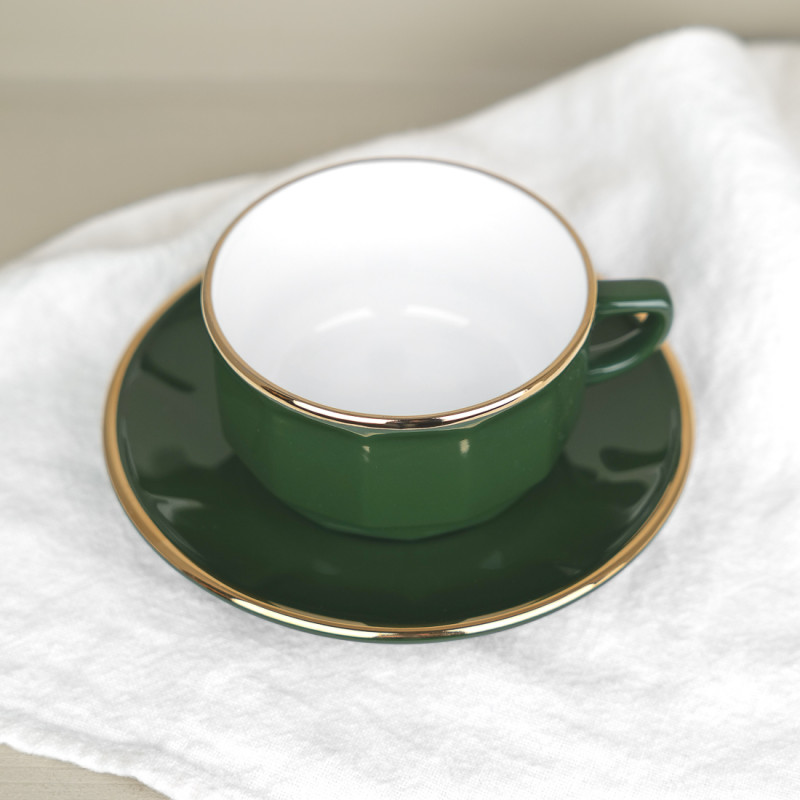 Empire green cup and saucer with gold trim