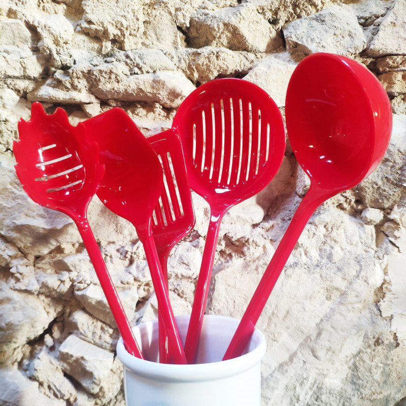 Red kitchen utensils and fixing